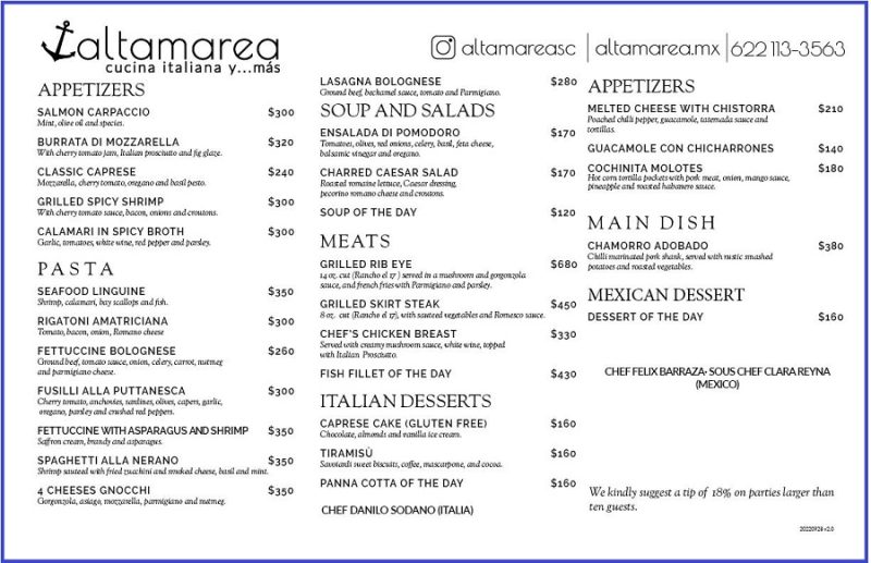 Altamarea Restaurant, Cucina Italiana y ... más